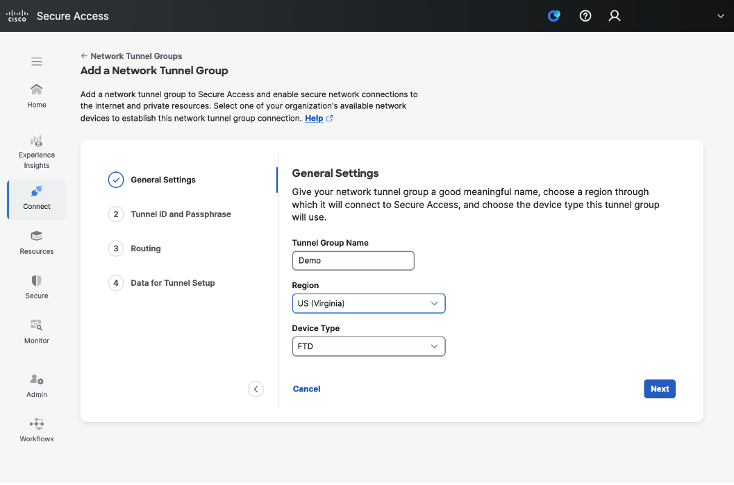 Create a S2S Tunnel between FTD and Cisco Secure Access
