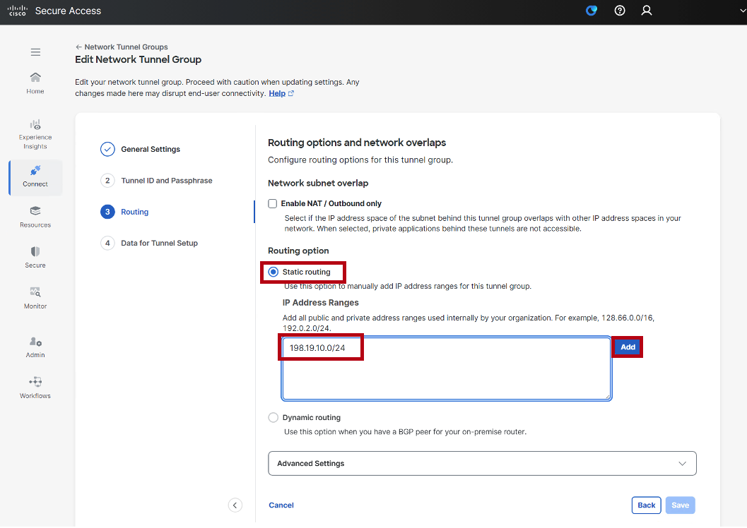 Create a S2S Tunnel between FTD and Cisco Secure Access