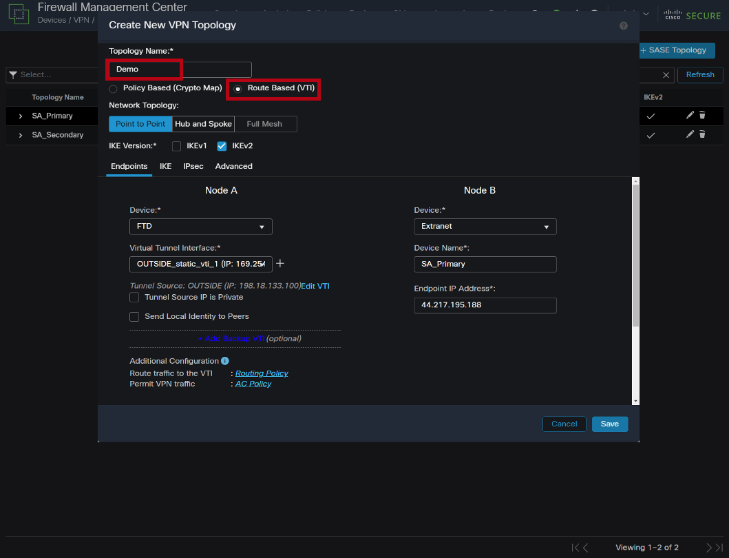 Create a S2S Tunnel between FTD and Cisco Secure Access